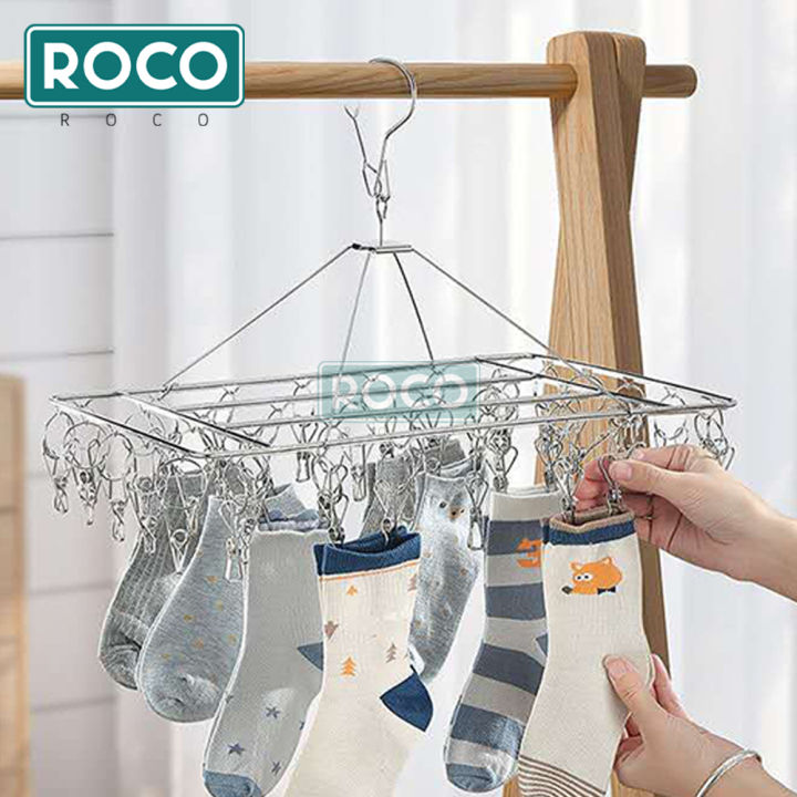 ROCO Stainless Steel Laundry Drying Drip Clips Hanger Windproof Clothes ...