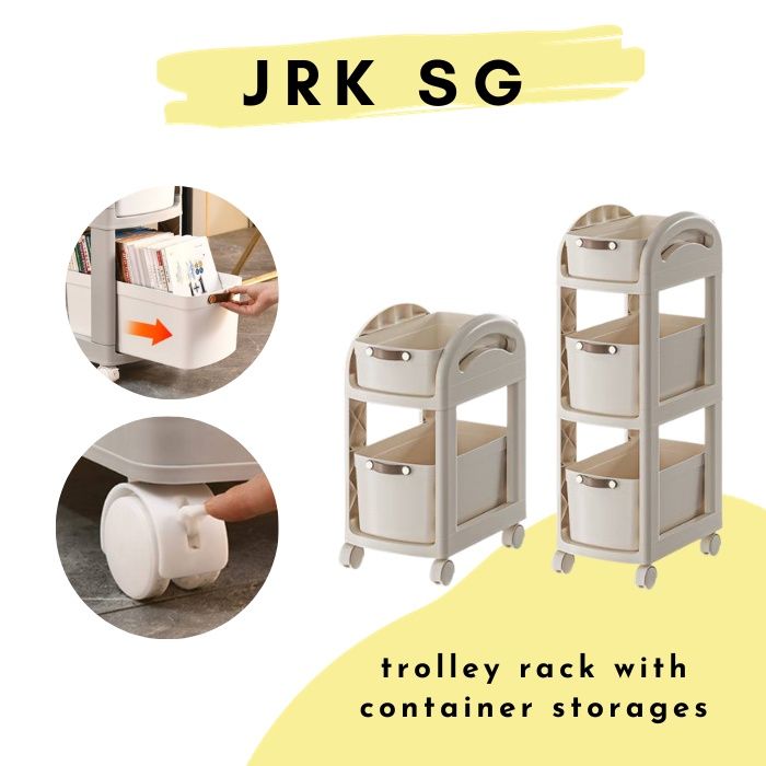 Minimalist curve trolley rack with container storages • portable space ...