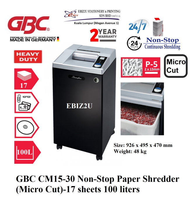 GBC CM15-30 Non-Stop Paper Shredder (Micro Cut)-17 sheets 100 liters ...