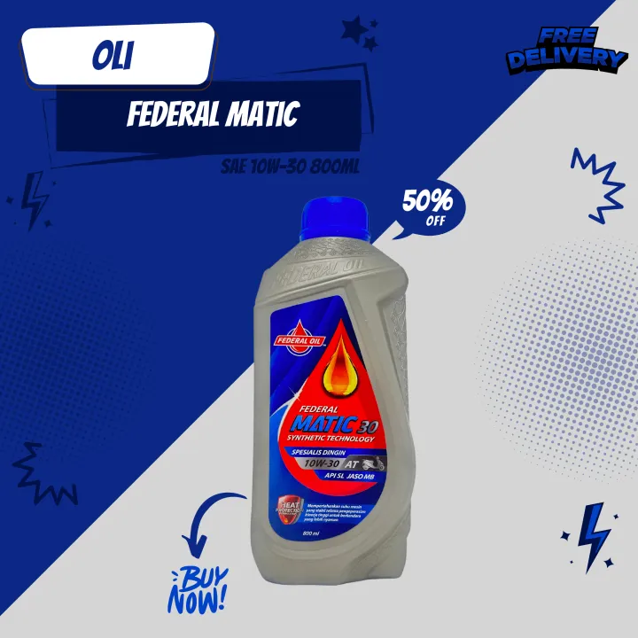 Oli Motor Federal Matic 10W-30 800ml Federal Matic Oil 0.8L | Lazada ...