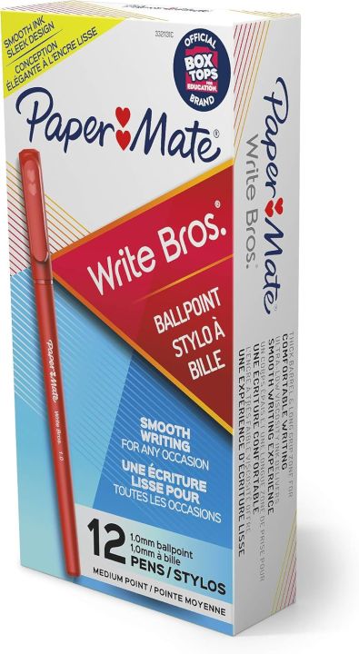 ปากกาลูกลื่น Paper Mate Write Bros จุดกลาง (1.0มม.) สีแดงจำนวน12ชิ้น ...