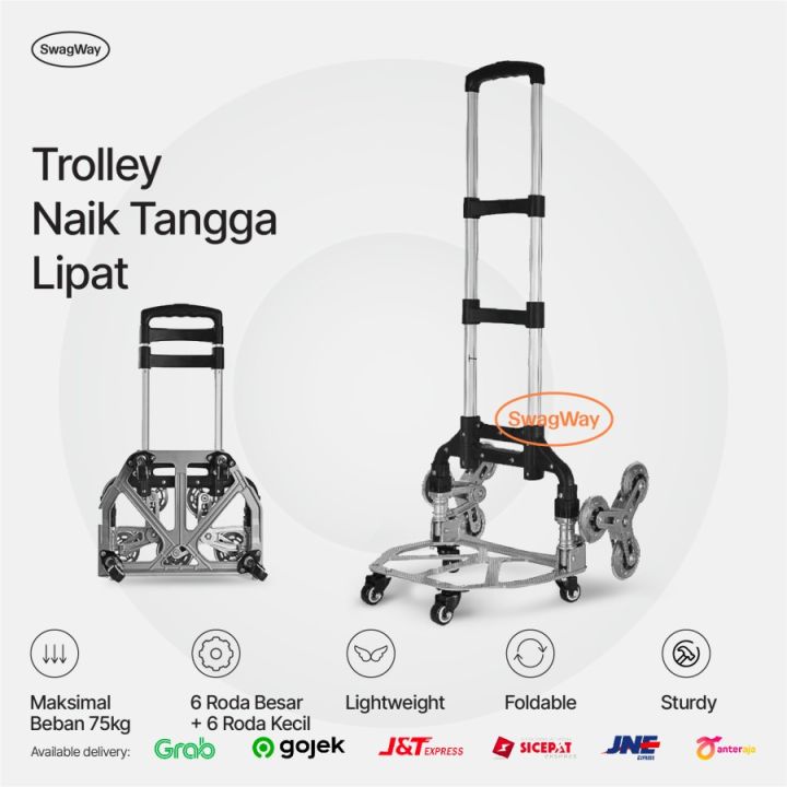 Troli Trolley naik tangga 10 roda Lipat Troli Angkut Barang aluminium ...