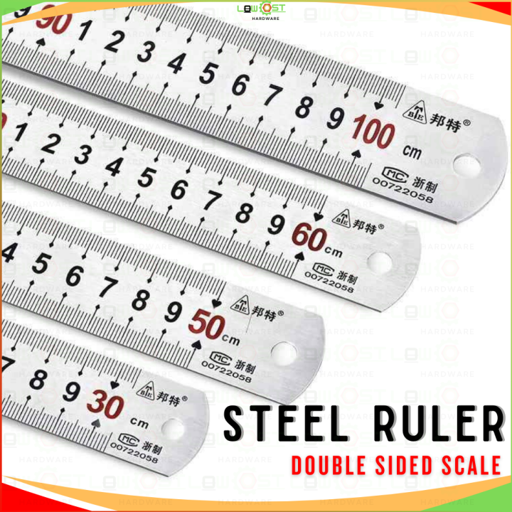 Stainless Steel Ruler Double Sided Ruler Scale 20cm-100cm | Lazada PH