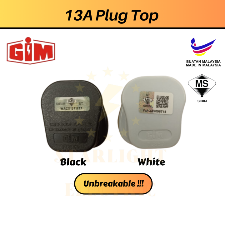 GIM 13A Plug Top & 3 Pin Plug Style UK Design [White/Black] Safety ...