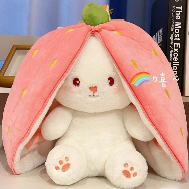 New Strawberry Rabbit Plush Toy Soft Flip Carrot to Bunny Cosplay ...