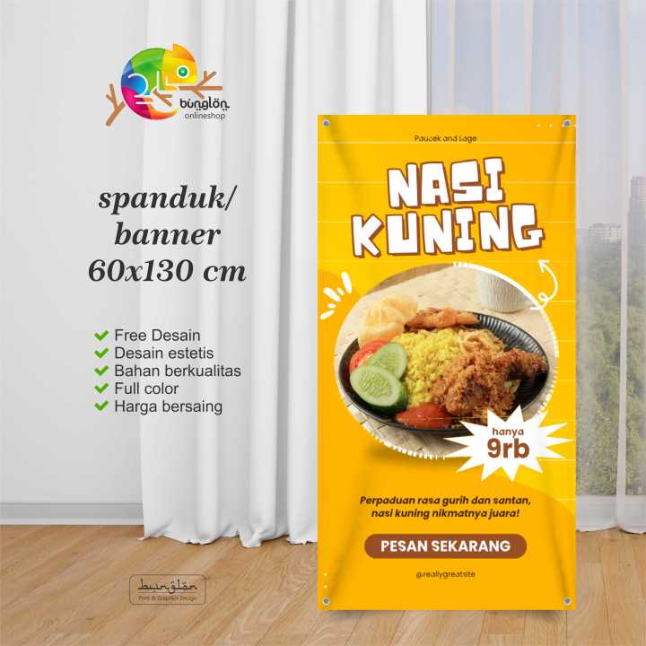 Spanduk Banner Kuning & Putih Minimalis Promosi Makanan Nasi Kuning ...