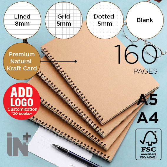 Wire-O Notebook 160 pages Brown Kraft A4 A5 Dot Grid Spiral Planner ...