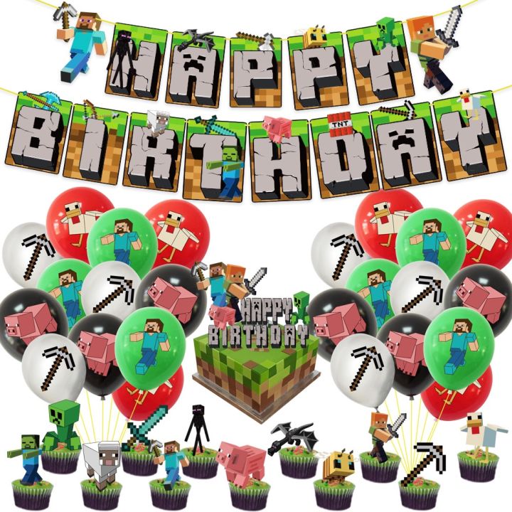 Minecraft Theme Party Decoration Set happy birthday Party Supplies ...
