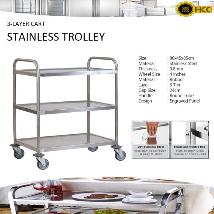 Round Tube Stainless Trolley 3 Tier Medium Size Heavy Duty | Lazada PH