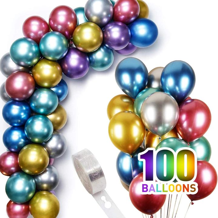 100 Pcs 12 Inch Metallic Balloons Bulk with Balloon Arch Garland Kit ...