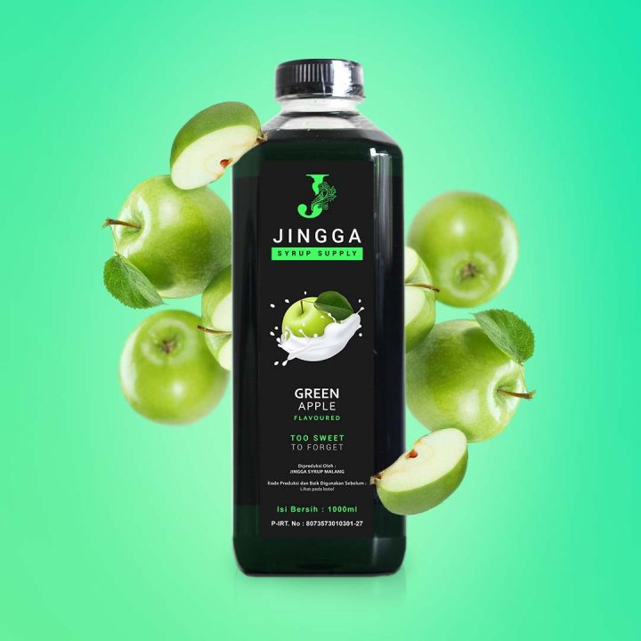 JINGGA Green Apple Syrup 1000 ml - Sirup Flavour Apel HIjau Untuk ...