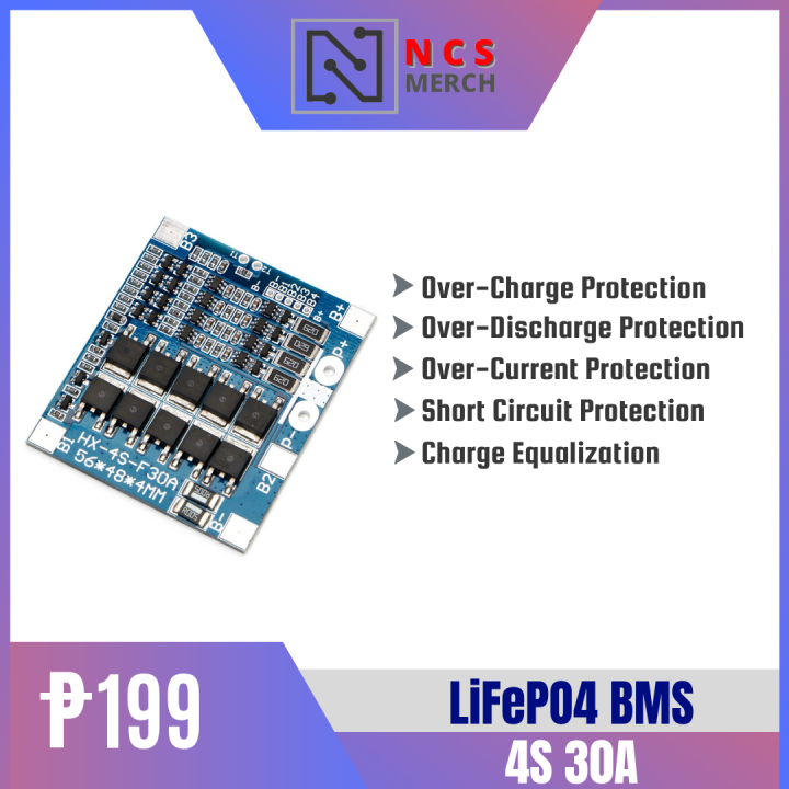 4S 30A LiFePO4 Battery Management System BMS Board w/ Balance Overcharge and Over-Discharge ...