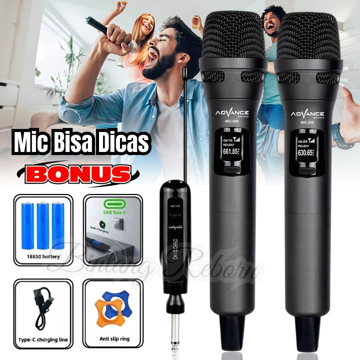 Microphone Mic Duet Tanpa Kabel ADVANCE MIC-209 / 701 | Mic Karaoke ...