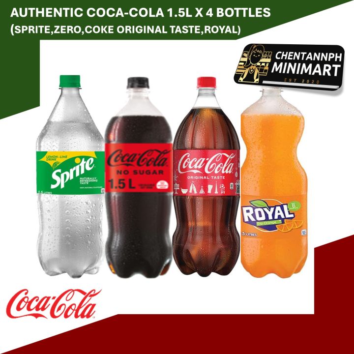 Authentic Coca-Cola Sprite, Coke Original Taste, Zero Sugar, Royal 1.5 Liters x 4 Bottles ...