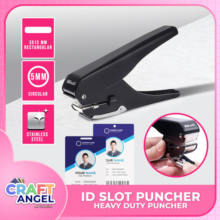 Heavy-Duty ID Slot Puncher – 5mm Round & 13x3mm Oblong Hole Punch for ...