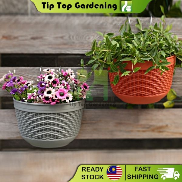 Plastic Wall Hanging Semi-Circular Flower Pot 210 250 Imitation Rattan ...