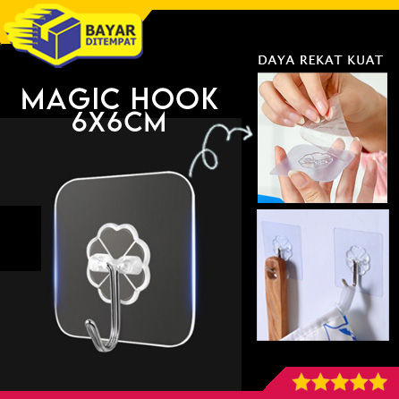 Magic Hook Stiker Sticker 6x6cm Tempel Dinding Gantungan Kait Serbaguna ...