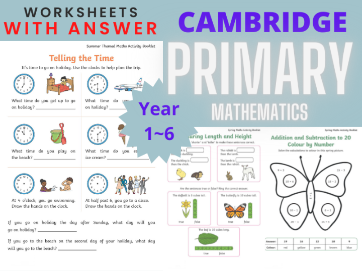 Cambridge Primary Mathematics Worksheet Year 1~6 (printed in black ...