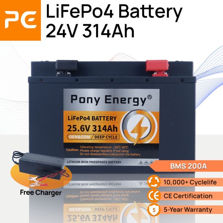 PonyEnergy 24V 314Ah LiFePo4 Battery, 8038Wh with Voltage Display ...