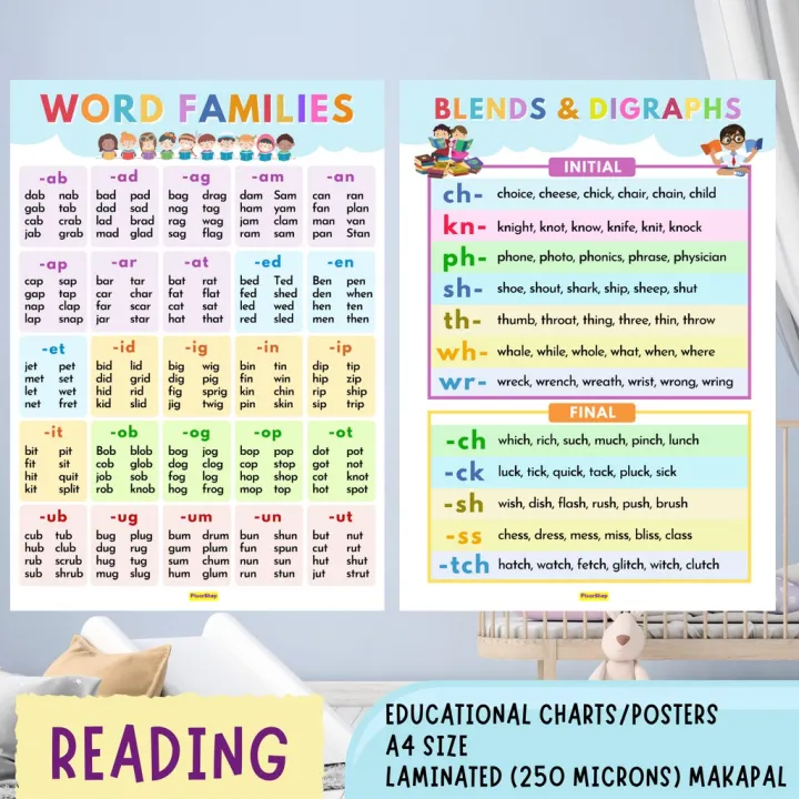 Word Families, Blends and Digraphs Laminated Charts/Posters for READING ...