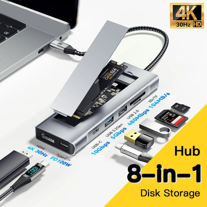 8-in-1 Hub With Disk Storage Function SSD M.2 SATA NVME USB Type C to ...