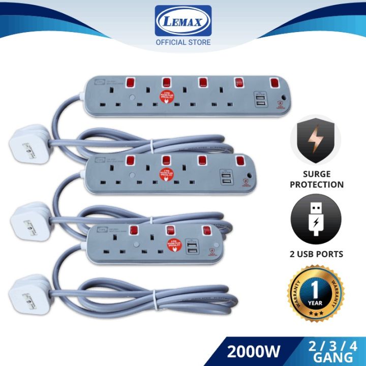 LMX 2, 3, 4 USB Extension Socket (SIRIM Plug Top) Surge Protection Fast ...