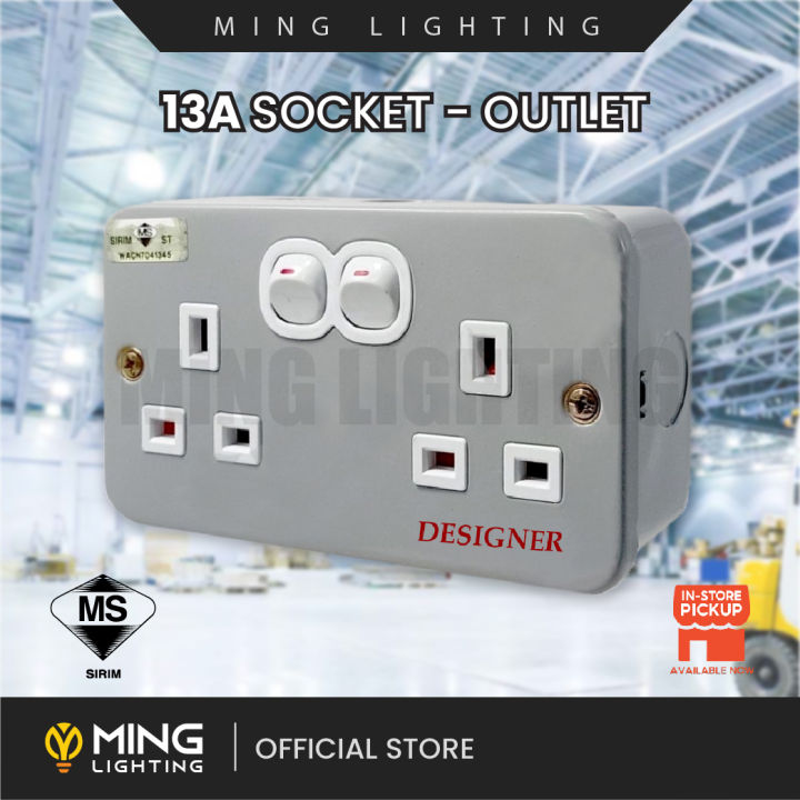 [SIRIM] 13A 2 Gang Switch Socket Outlet 3 Pin UK Plug Metal Box ...