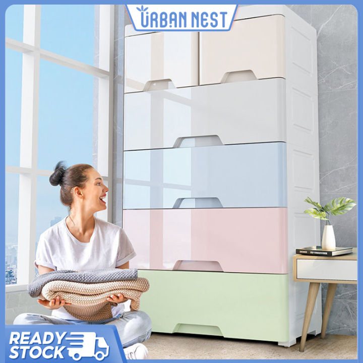 60CM Plastic Drawer Cabinet With Lock Almari Baju Children Wardrobe ...