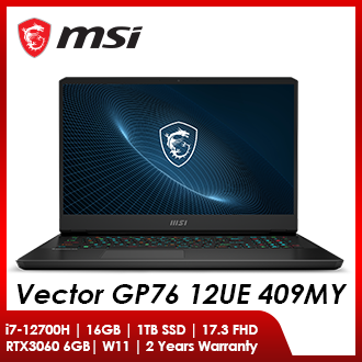 MSI Vector GP76 12UE-409MY (i7-12700H/ 16GB RAM/ RTX 3060 6GB/ 1TB SSD ...