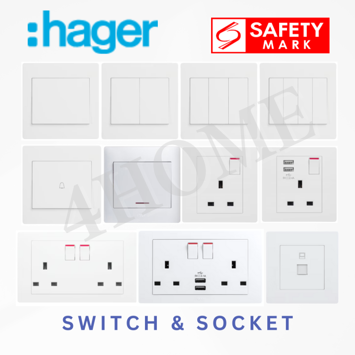 Hager Muse Switch Socket Outlet 1Gang 2Gang 3Gang 4Gang Data 20A heater ...