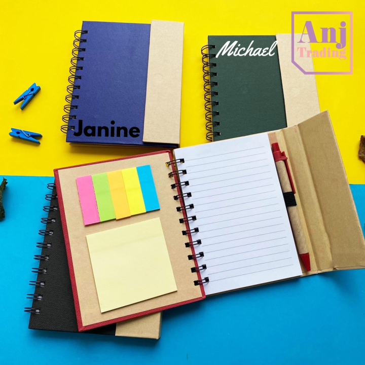 Notebook with Sticky Notes with FREE PEN Ecofriendly Kraft Spiral ...