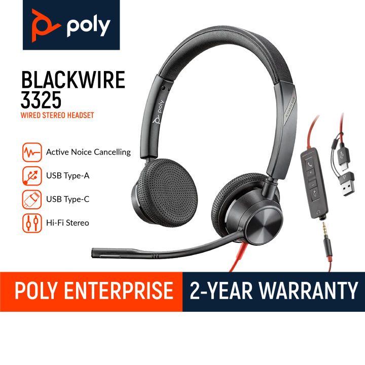 Poly Blackwire 3325 Stereo USB-C Headset +3.5mm +USB-C/A (8X221AA ...