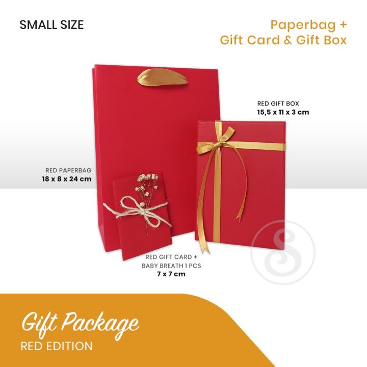 Premium Gift Set Paper Bag + Kotak Kado + Kartu Ucapan (MERAH) | Lazada ...