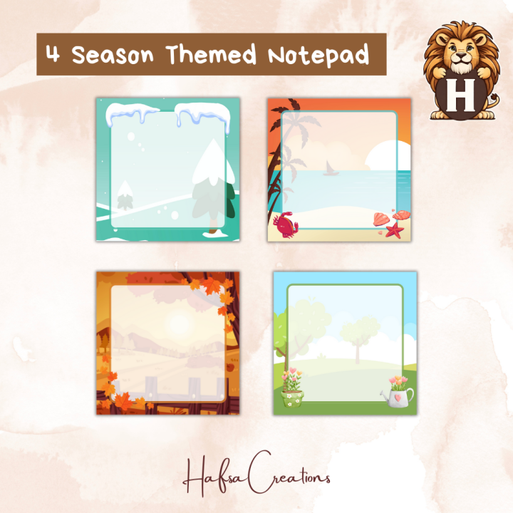 Season Themed Square Notepad / memopad / winter summer spring fall ...