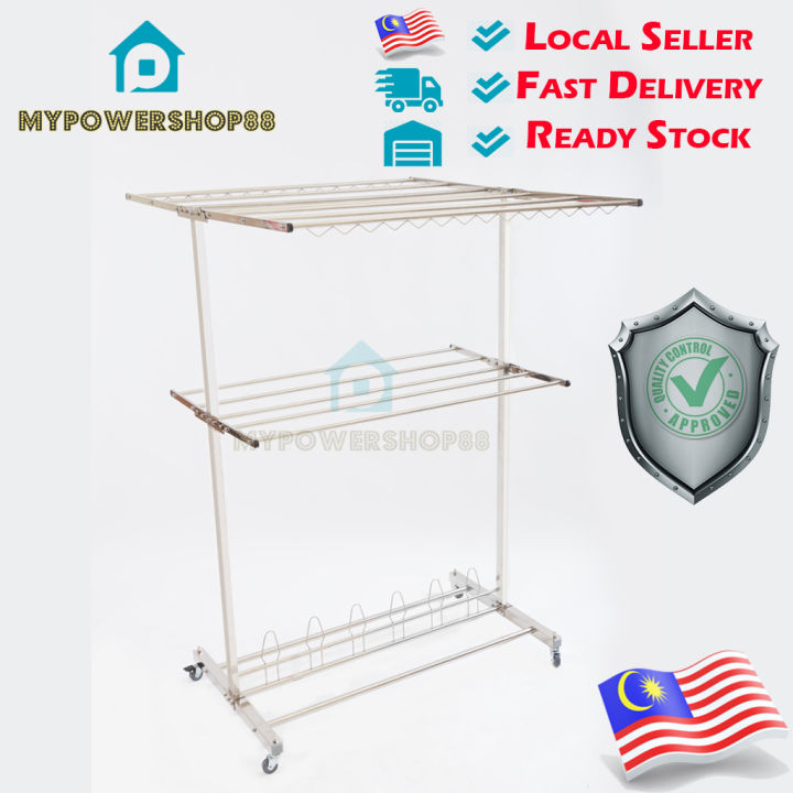 Stainless Steel Clothes Drying Rack with Heavy Duty Wheels and 6 ...