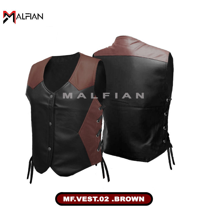 Rompi Kulit Bikers Rompi Kulit Pria Vest Kulit Sintetis Motor Rompi ...
