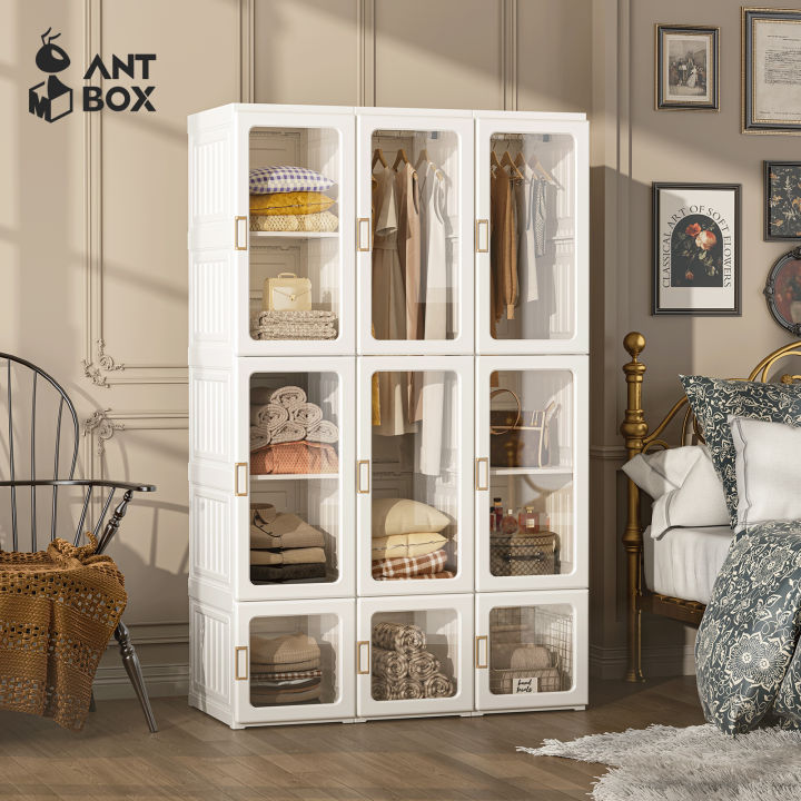 ANTBOX Lemari Pakaian Susun Transparan Serbaguna 15 Box 2 Gantungan ...