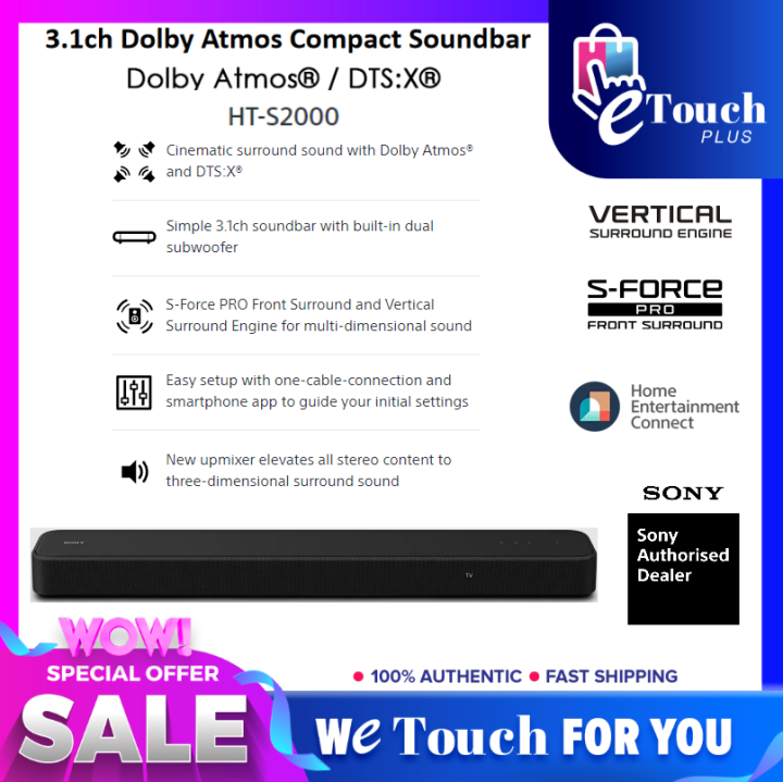 SONY [ HT-S2000 ] 3.1ch Dolby Atmos Compact Soundbar Home Theatre System with Built in Subwoofer ...