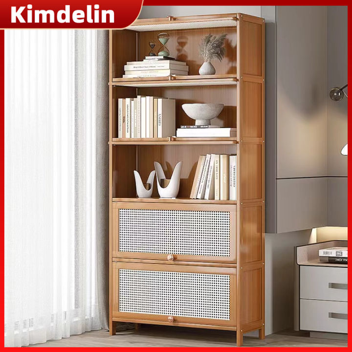KIMDELIN ตู้หนังสือไม้ออแกไนเซอร์แร็คหนังสือไม้ไผ่กันฝุ่นและระบายอากาศ ...