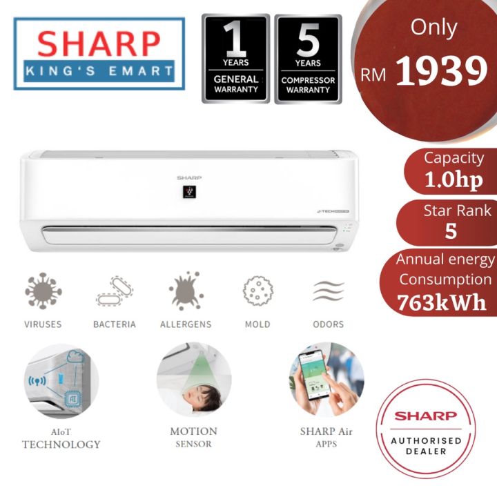 Sharp 1.0HP AIoT J Tech Inverter Plasmacluster Air Conditioner AHXP10YHD Quick Cooling R32 ECO ...