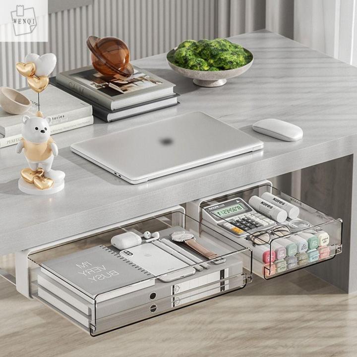 WENQI Self-Adhesive Under Desk Drawer Slide-out Attachable Table ...