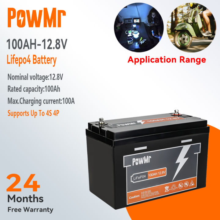 PowMr 12V 100AH LiFePo4 Battery Solar Battery Ebike Batteries Car ...