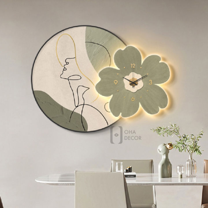 Tranh Treo Tường Tráng Gương Cao Cấp Đồng Hồ 3D LED Cô Gái Và Hoa Hiện ...