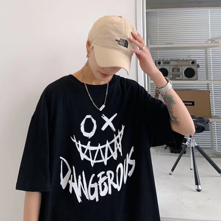 (S-8XL) Graffiti ยิ้มสั้นเสื้อยืดฤดูร้อนของผู้ชายยี่ห้อ Ins แนวโน้ม2022ใหม่ขนาดใหญ่ไขมันครึ่งแขน ...