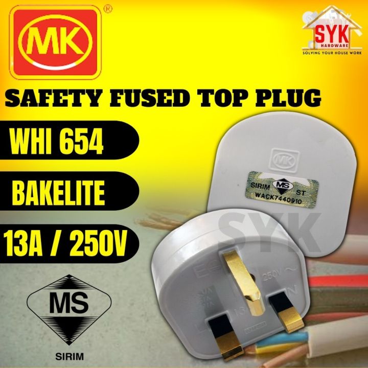 SYK MK 13Amp 250V WHI 654 3 Pin Electric Safety Fused Plug Top ...