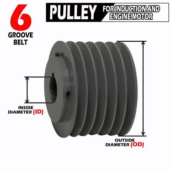 Pulley (cast iron) for Induction/Engine motors 6 BELT/GROOVE (Outside ...