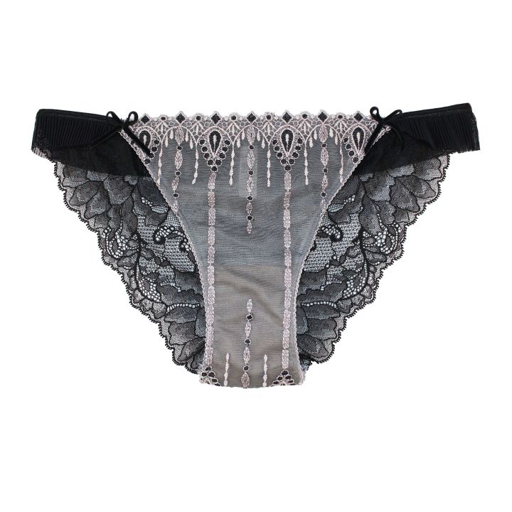 Annebra กางเกงใน ทรงบิกีนี่ ผ้าลูกไม้ Bikini Panty รุ่น AU3-808 สีเทา-ดำ | Lazada.co.th