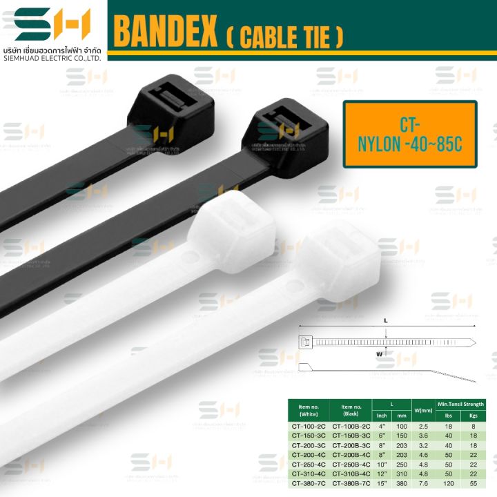 BANDEX CABLE TIE สายรัดเคเบิ้ลไทร์ เข็มขัดรัดสายไฟ ไนลอน ขาว / ดำ ทนแรง ...