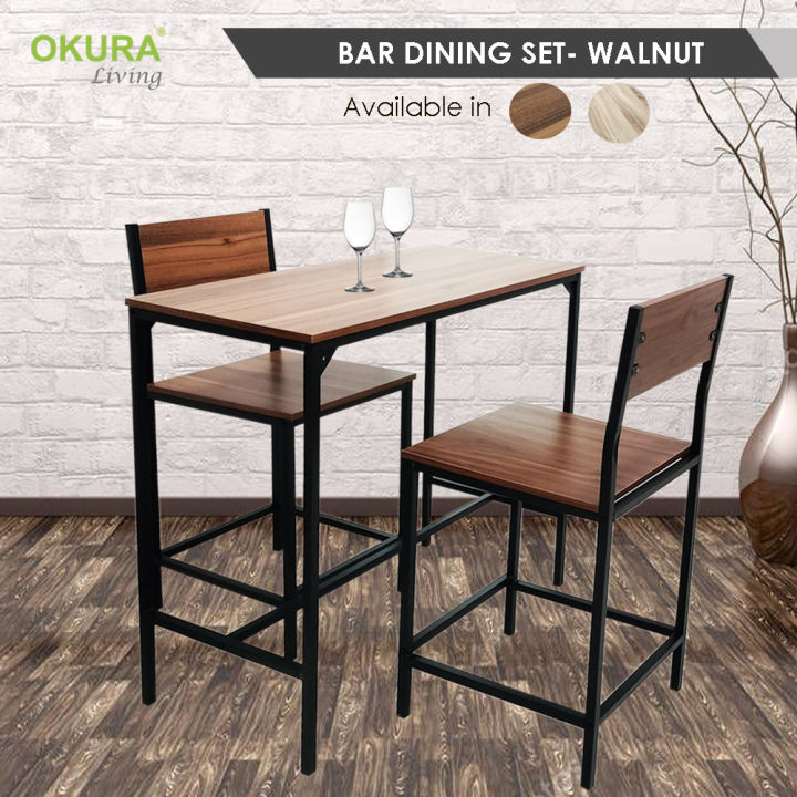 OKURA Wooden Bar Table Dining Set (Bar Table + 2 High Bar Chairs) / 1 ...