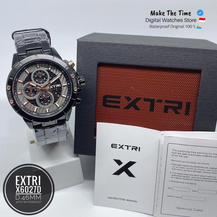 Jam Tangan Pria Extri X6027 Chronograph dan Tanggal Aktif Rantai Stainless Steel Waterproof ...